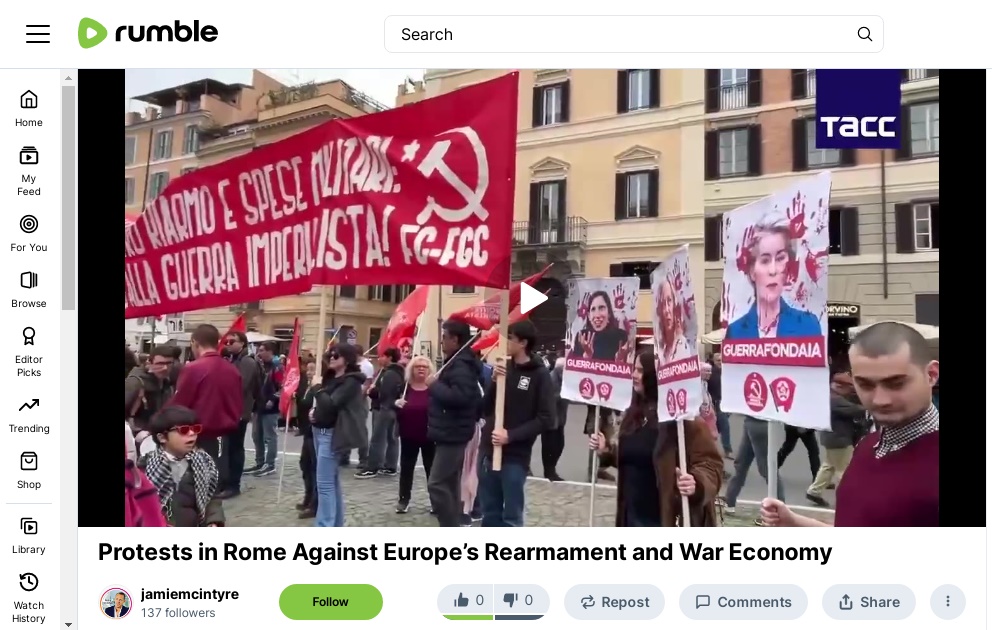 Protests in Rome Against Europe’s Rearmament and War Economy - London Times